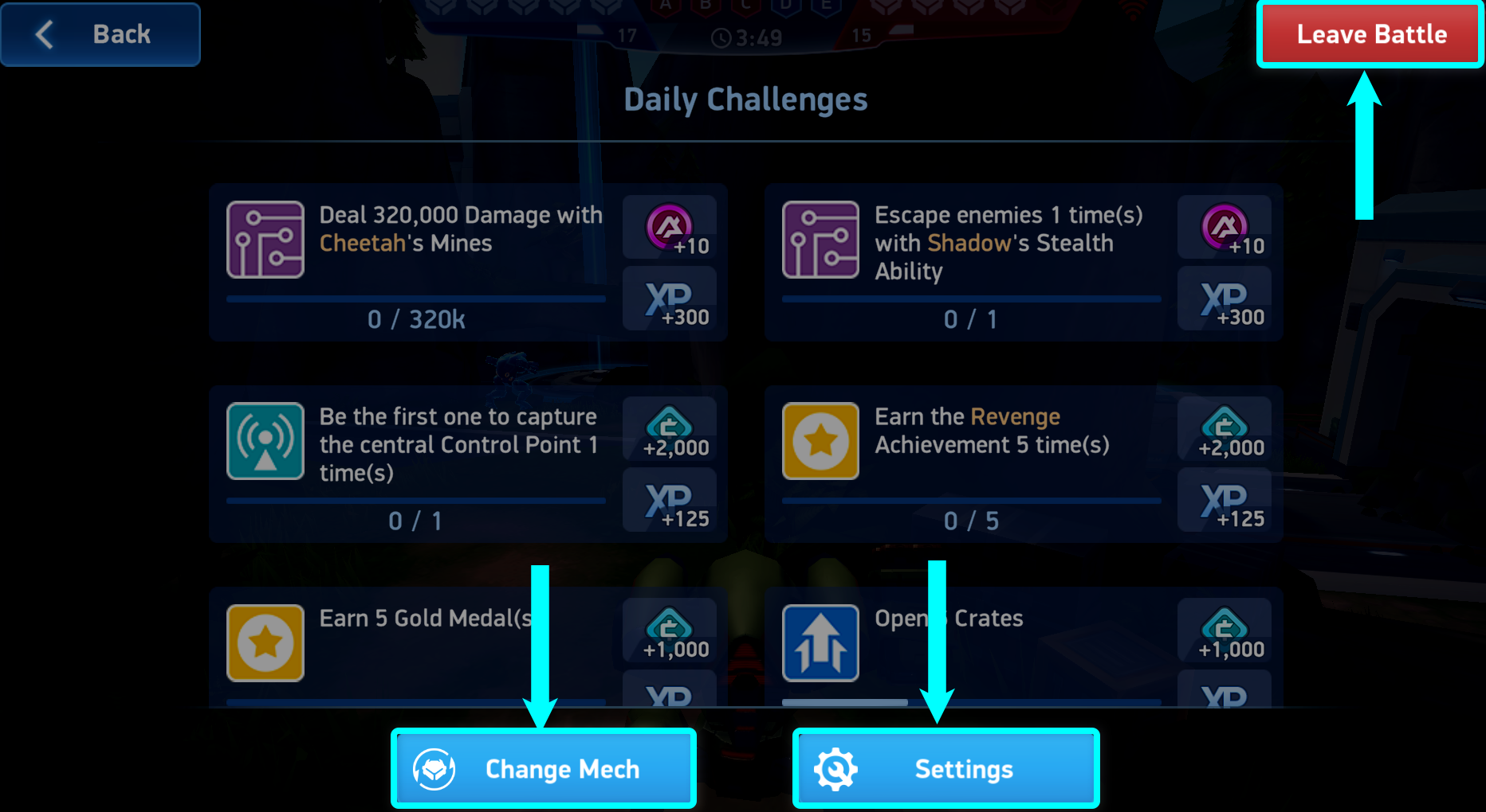 Controls and Battle Settings – Mech Arena